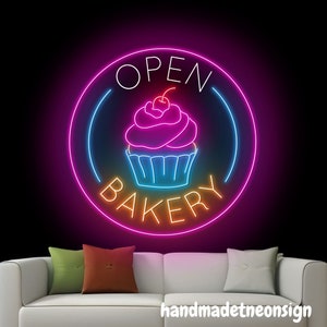 Open Bakery Neon Sign, Cupcake Open Led Sign, Cupcake Neon Light ...