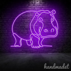 Hippopotamus Neon Sign, Hippo Led Sign, Hippo Animal Neon Light, Animal ...