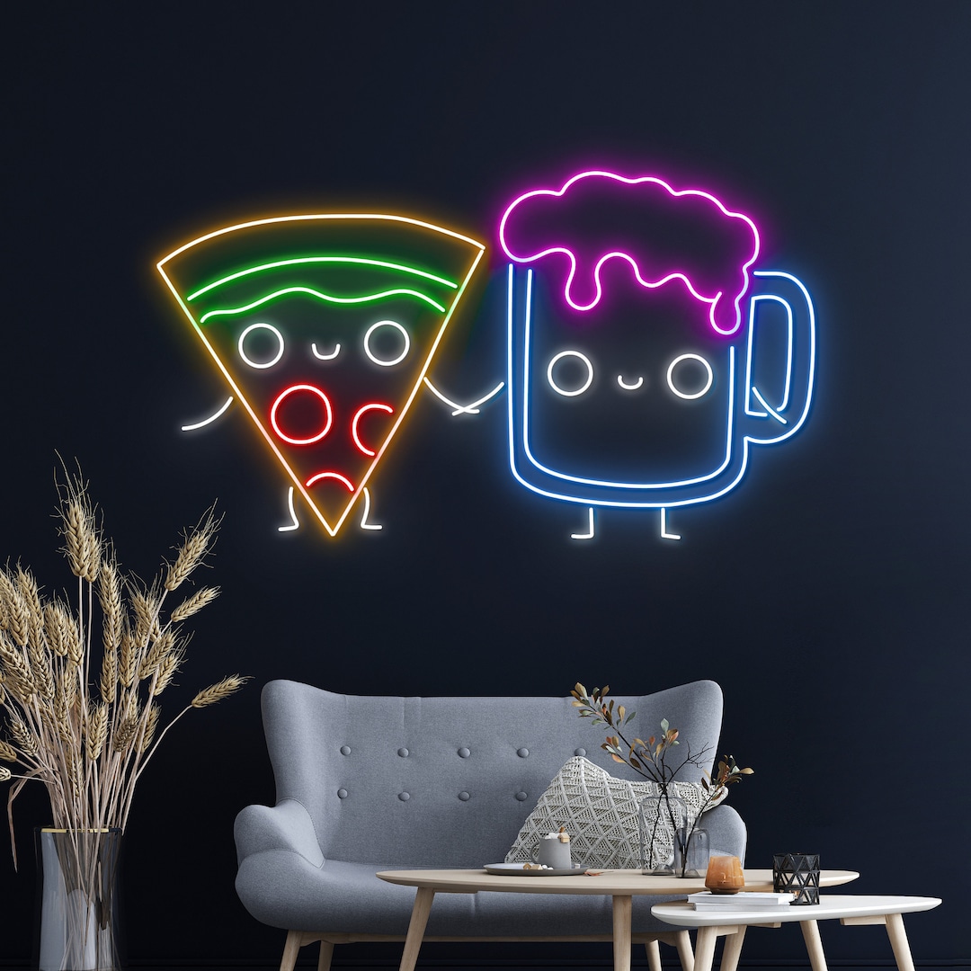 Couple Pizza and Beer Led Neon Sign, Pizza Led Sign, Wall Decor, Custom ...
