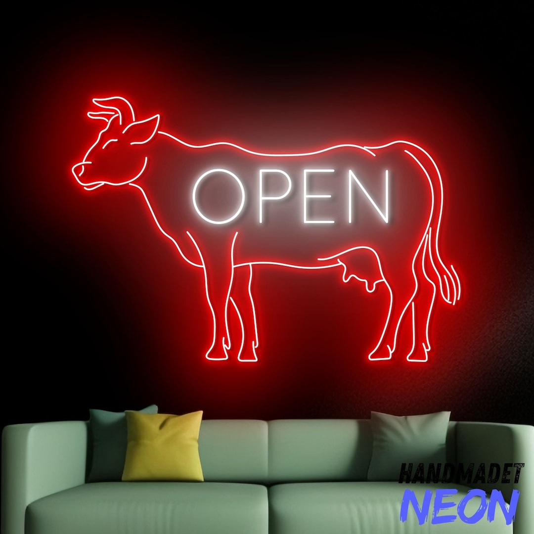 Butcher Shop Open Neon Sign, Butcher Led Sign, Cow Meat Neon Light ...