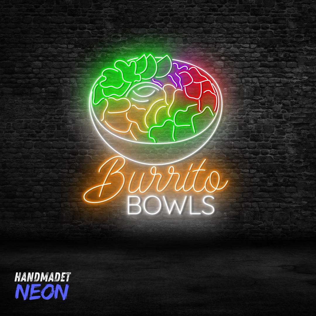 Burrito Bowls Neon Sign – LED Wall Light for Mexican Restaurant, Taco ...