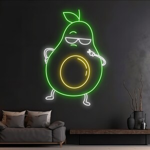 Custom Avocado in Glasses Neon Sign, Avocado V Hand Sign LED Sign ...