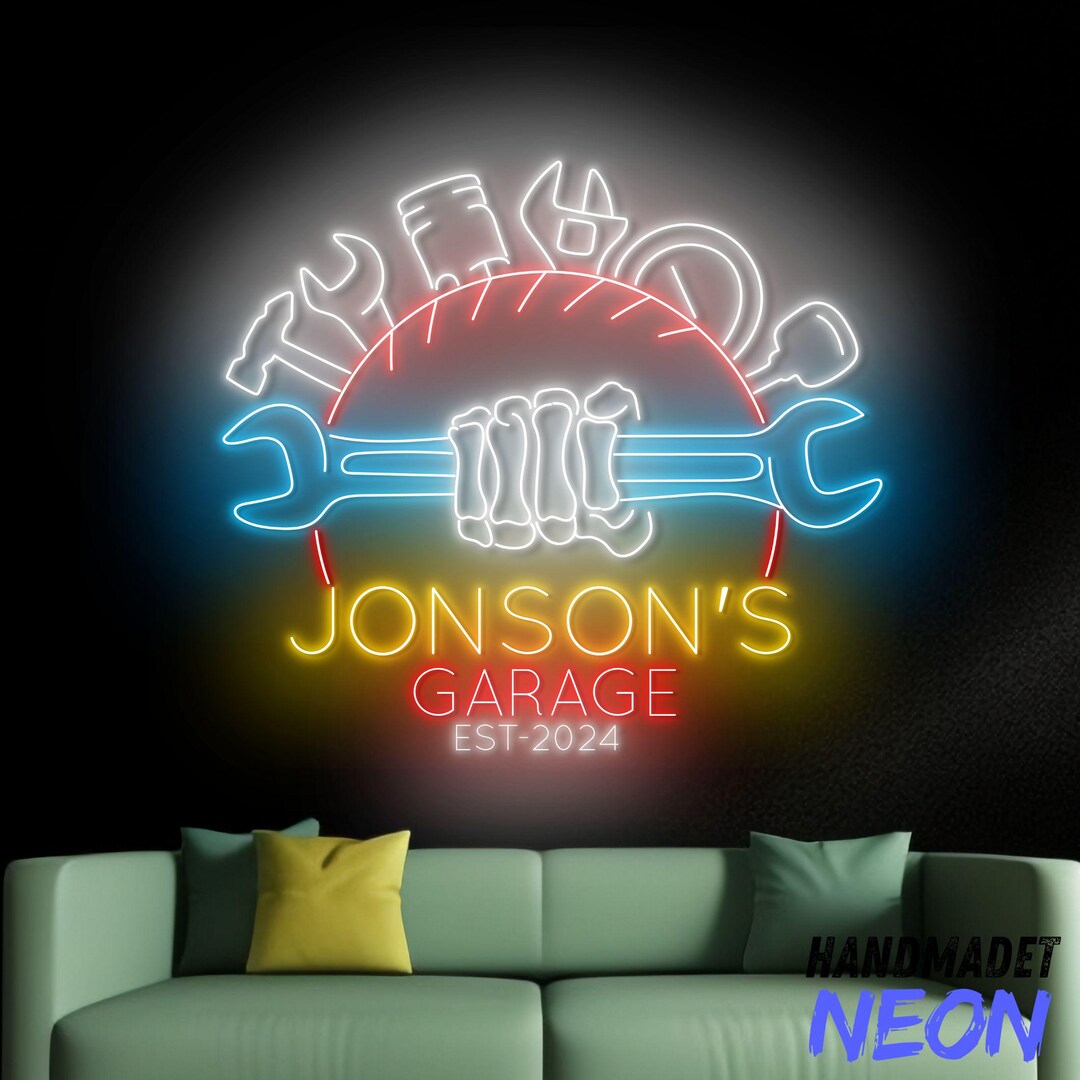 Skeleton Garage Neon Sign, Garage Mechanic Led Sign, Skull Workshop Led ...