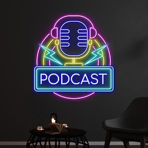 Podcast Microphone Neon Sign, Podcast Led Sign, Podcast Radio Recorder ...