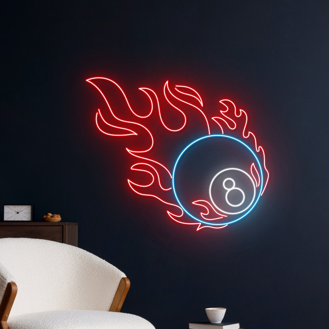 Fire 8 Ball Billiards Led Sign, Burning Billiard 8 Ball Neon Sign ...