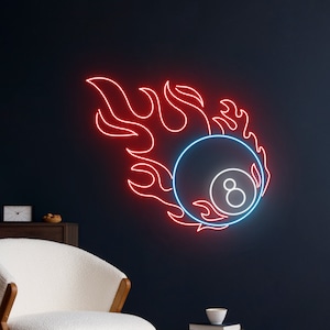 Fire 8 Ball Billiards Led Sign, Burning Billiard 8 Ball Neon Sign ...