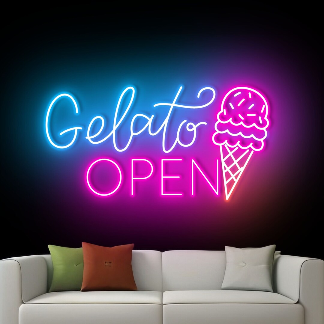 Gelato Open Neon Wall Sign, Ice Cream Cone Led Wall Sign, Gelato Neon ...