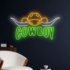 Cowboy Neon Sign, Cowboy Hat Longhorn Led Light, Western Neon Light ...
