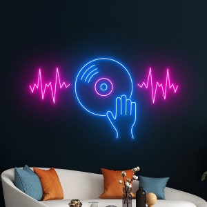 Record Disc Heartbeat Led Sign, Music Disc Neon Light, DJ Neon Sign ...