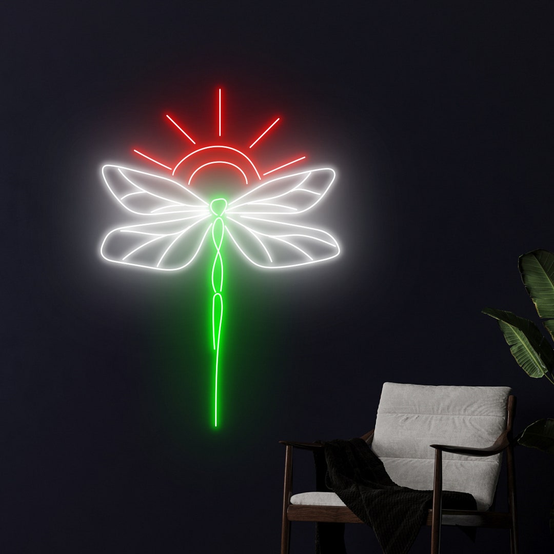 Sun Dragonfly Neon Sign, Sun Dragonfly Led Sign, Dragonfly Neon Light ...
