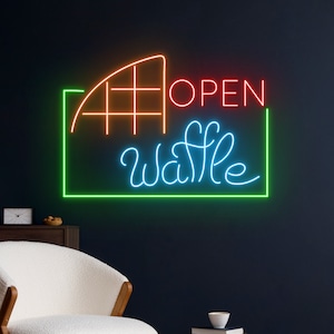 Waffle Open Neon Sign, Open Waffle Led Sign, Waffles Led Light, Custom ...