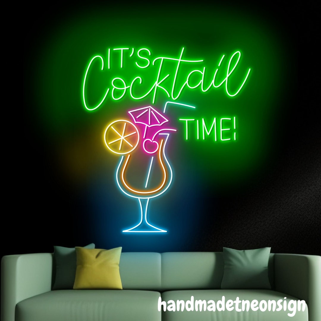It's Cocktail Time Neon Sign, Cocktail Led Sign, Cocktail Bar Neon ...