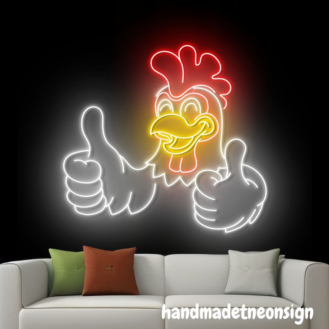 Rooster Giving A Thumbs up Neon Wall Sign, Chicken Led Wall Sign ...