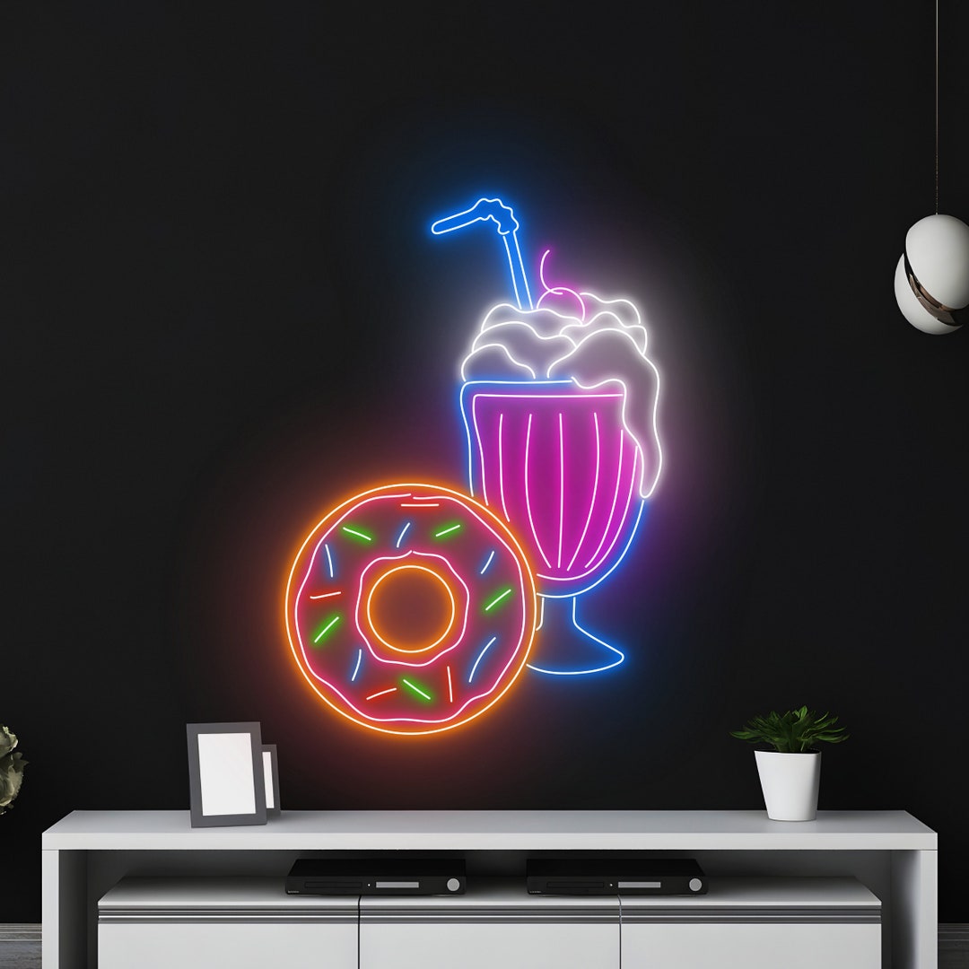 Milkshake Donut Neon Led Sign, Milkshake Neon Sign, Donut Neon Light ...