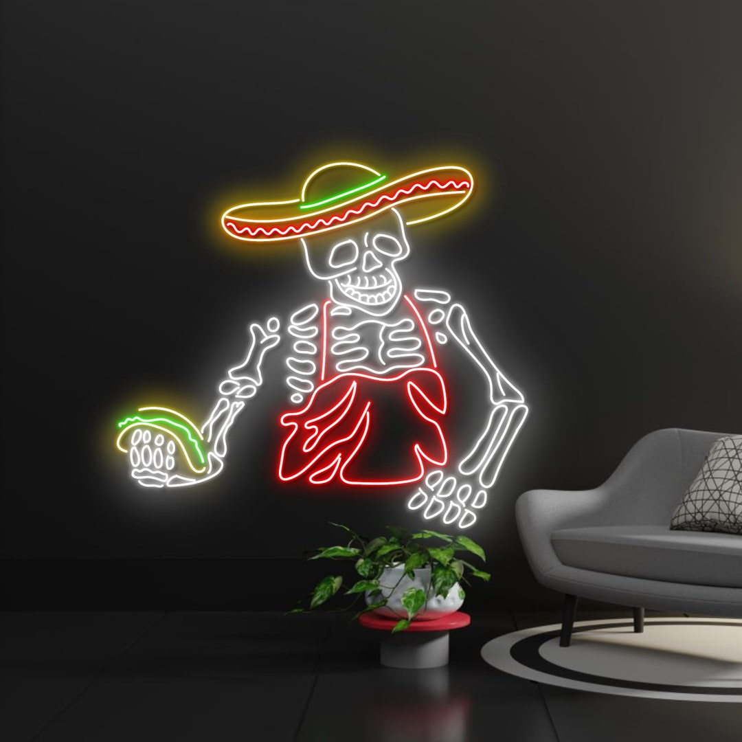 Mexican Skeleton Taco Led Sign, Mexican Skeleton Tacos Neon Sign, Wall ...