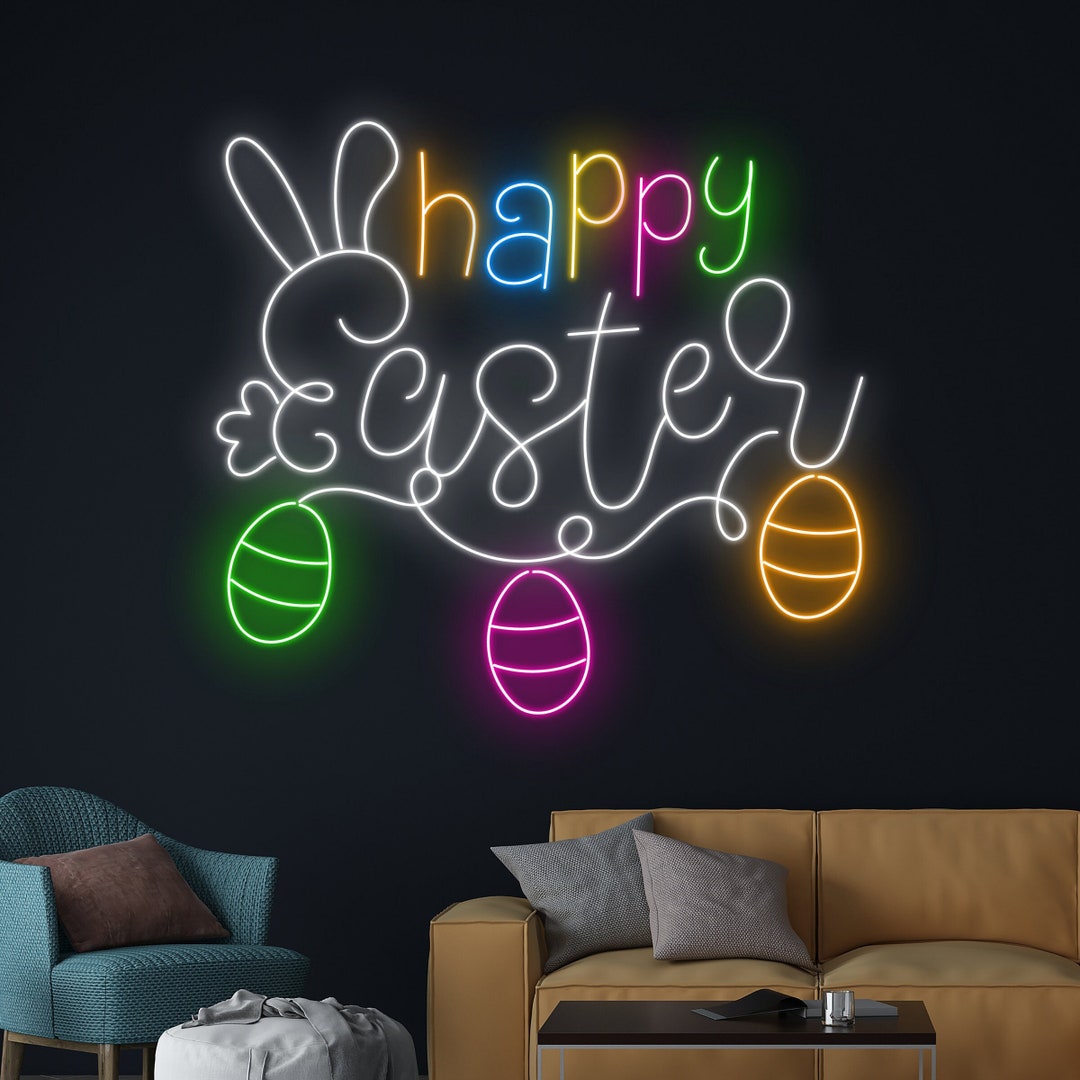 Happy Easter Neon Sign, Happy Easter Led Sign, Easter Neon Light, Easter Room Wall Decor, Jesus ...