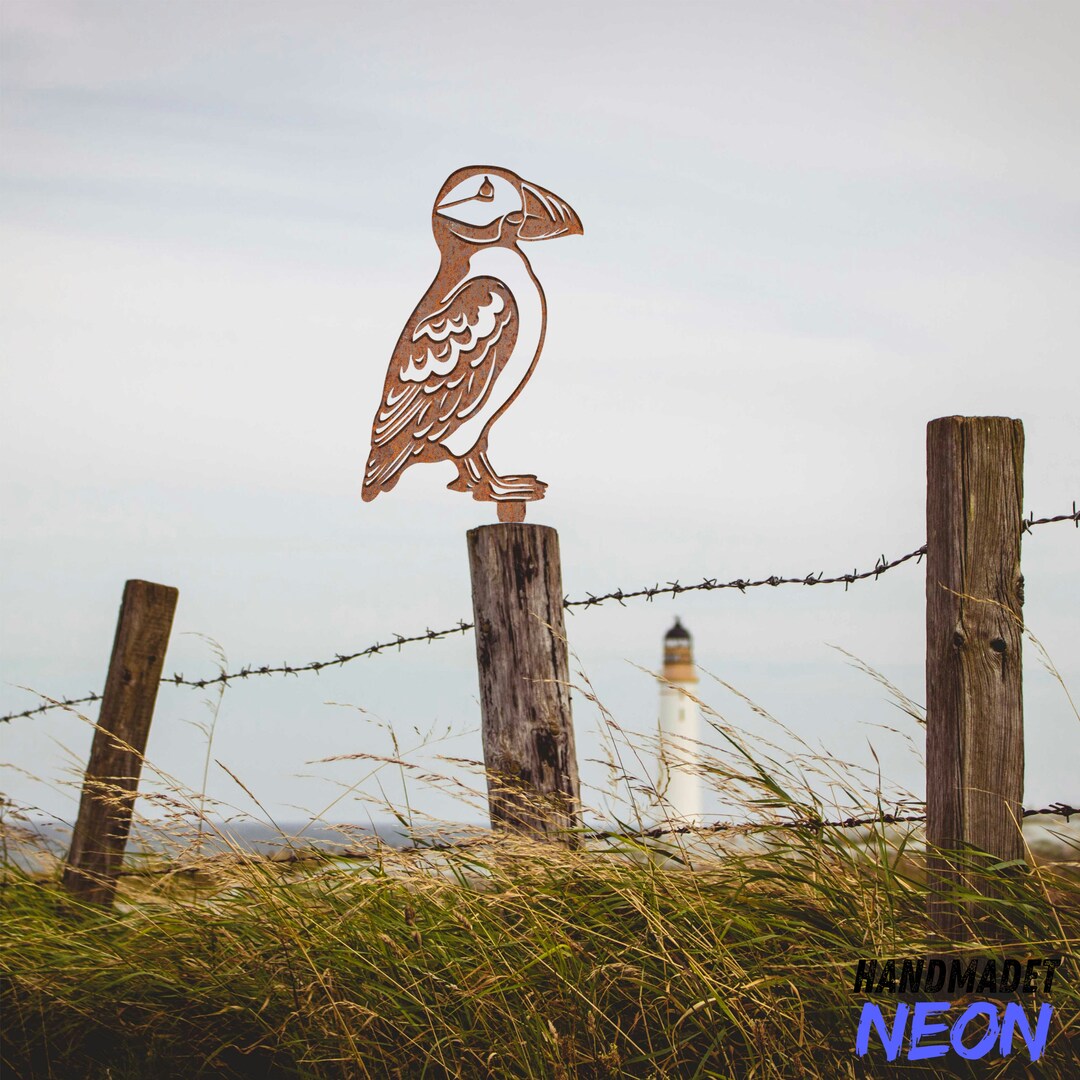 Personalized Puffin Bird Metal Rusty Tree Stake Puffin Bird on Branch ...