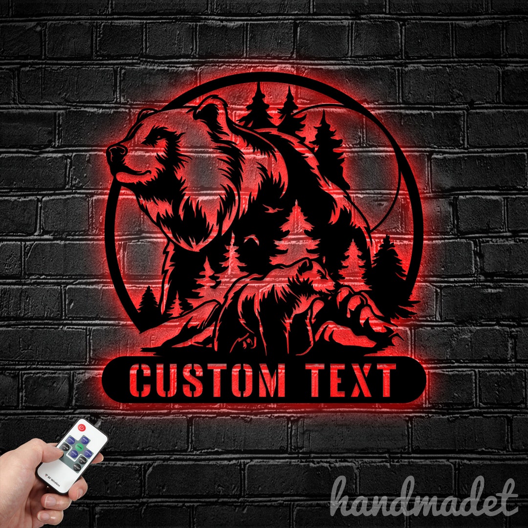 Personalized Bear Metal Wall Sign, Bear Metal Wall Light, Custom Bear ...