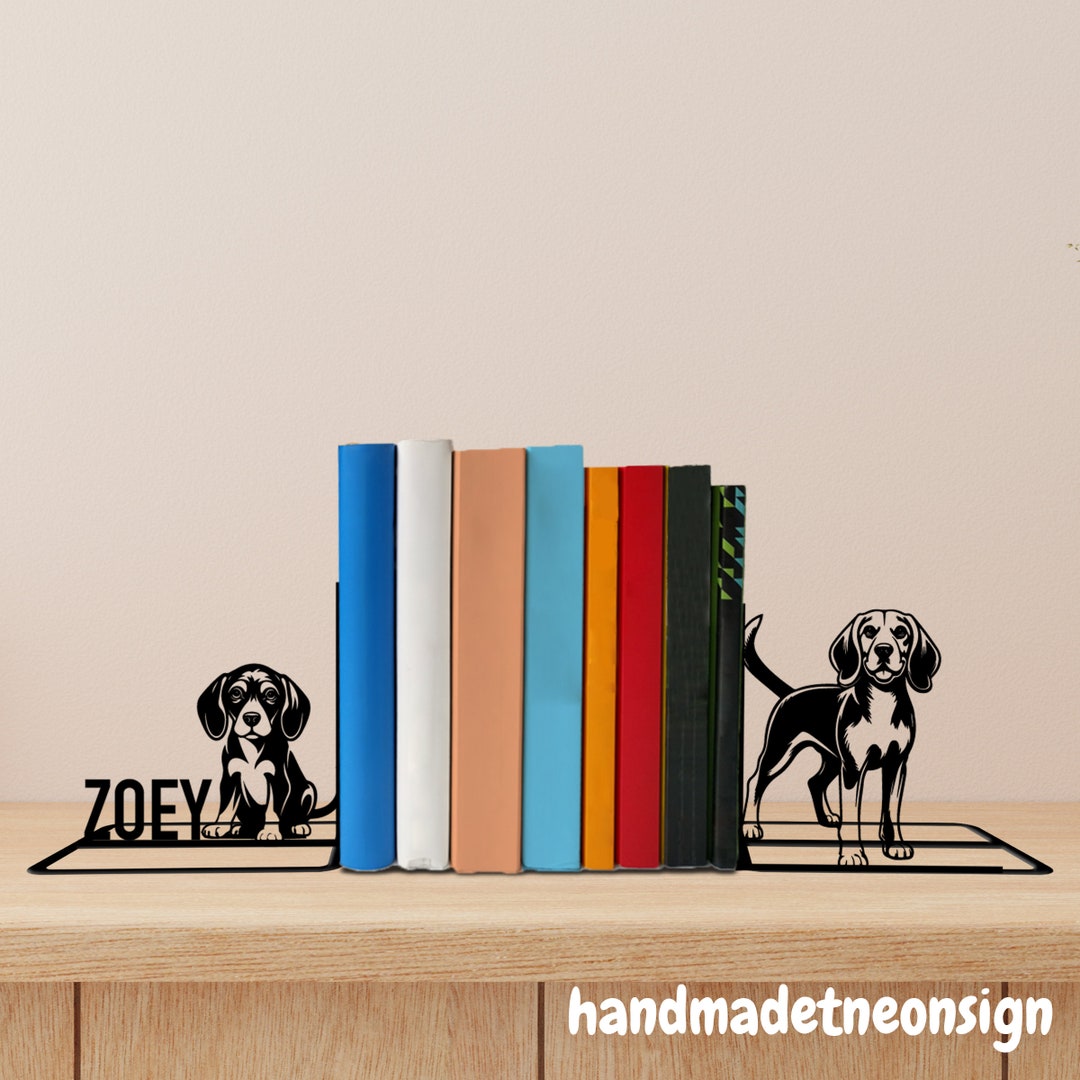 Custom Beagle Metal Bookends Beagle Dog Name Bookend, Beagle Dog Table ...