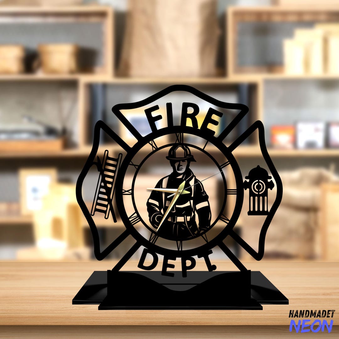 Custom Firefighter Tabletop Metal Clock, Fireman Desktop Clock ...