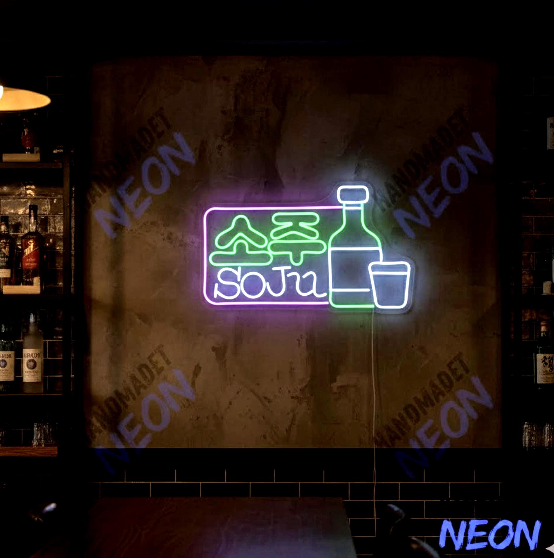 Soju Neon Sign, Korean Soju LED Light, Korean Bar Decor, Soju Bottle ...