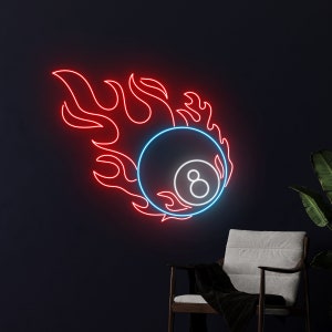 Fire 8 Ball Billiards Led Sign, Burning Billiard 8 Ball Neon Sign ...