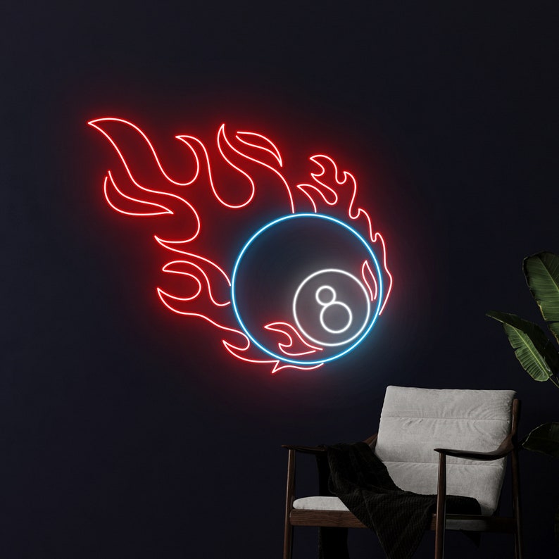 Fire 8 Ball Billiards Led Sign, Burning Billiard 8 Ball Neon Sign ...