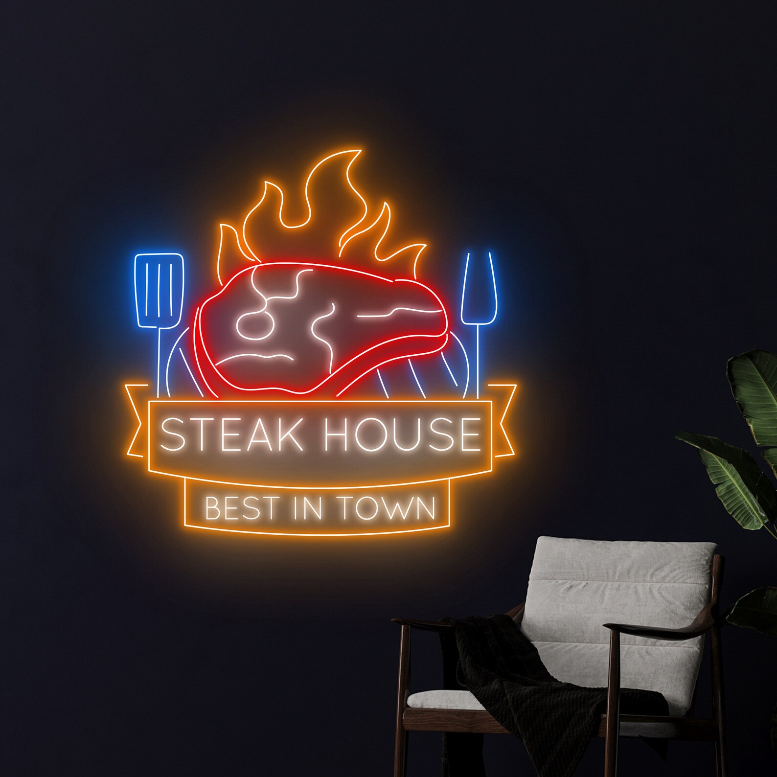Steak House Best in Town Neon Light, BBQ Neon Sign, Barbecue Steak Led ...