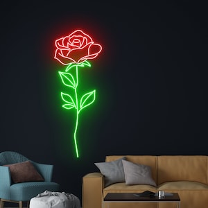 Rose Flower Led Sign, Rose Flower Neon Sign, Rose Neon Light, Floral ...