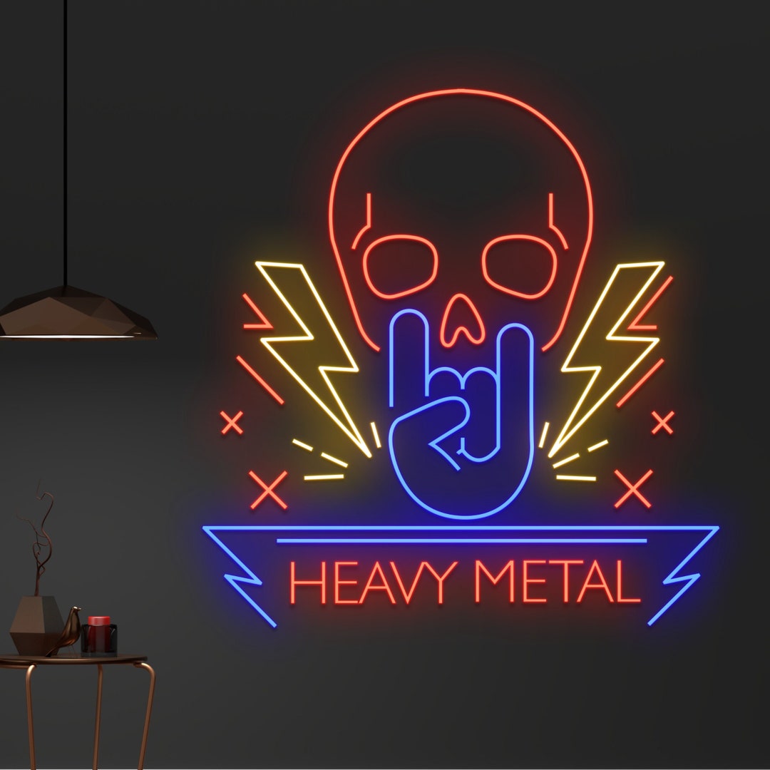 Custom Heavy Metal Led Sign, Skull Simply Metal Neon Light, Rock Music ...
