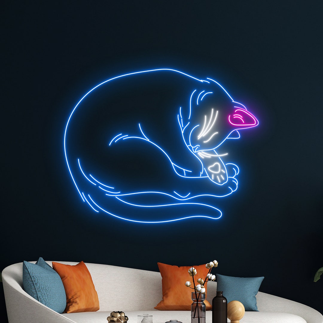 Cat Sleeping Led Sign, Cat Lazy Led Light, Cat Neon Sign, Cat Neon ...