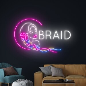 Braided Hair Girl Led Sign, Braided Hair Neon Sign, Custom Hair Girl ...