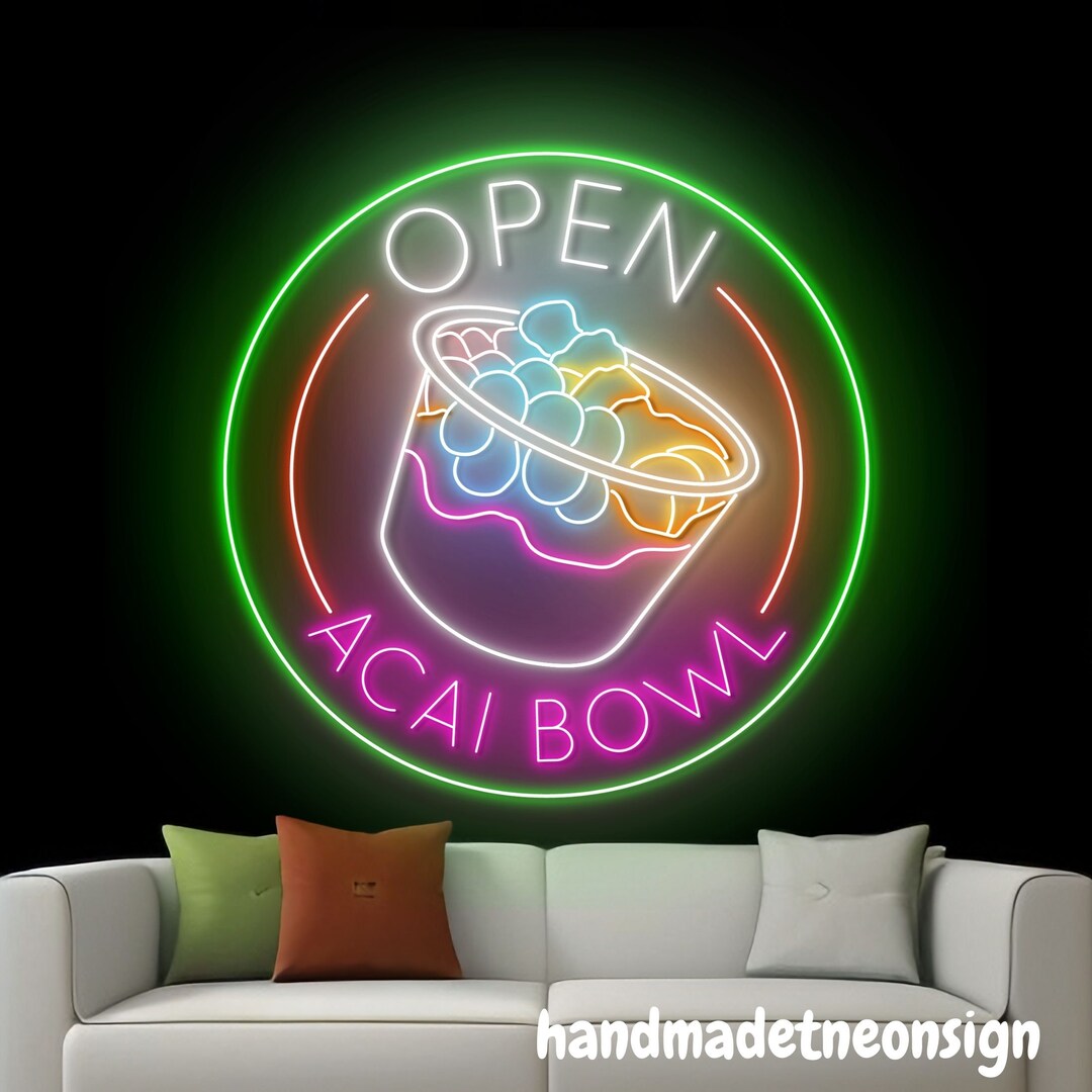 Open Acai Bowl Neon Sign, Acai Bowl Led Sign, Acai Bowl Fruit Neon ...