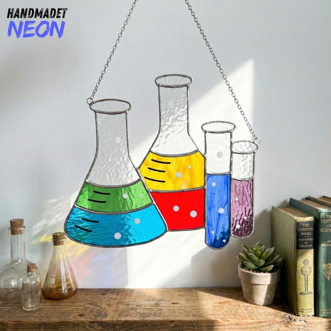 Science Lab Stained Glass Suncatcher, Chemistry Window Decor, Glass ...