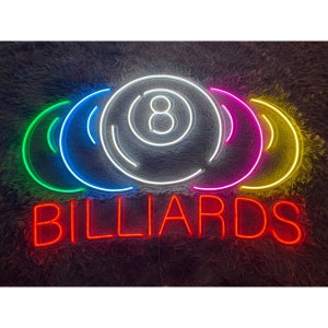 8 Ball Billiards Led Sign, Billiards Neon Sign, Wall Decor, 8 Ball Neon ...