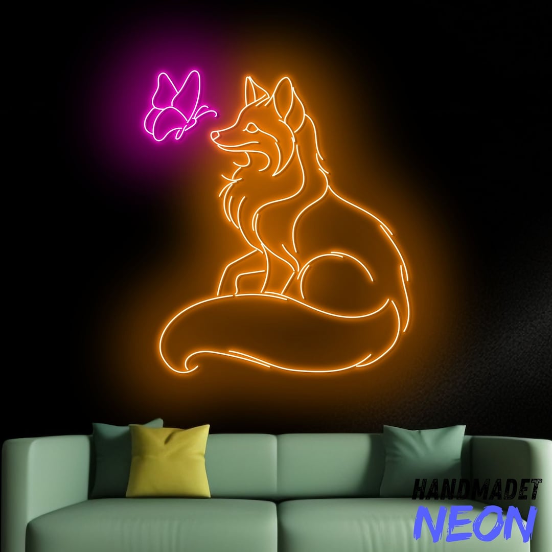 Fox and Butterfly Neon Sign, Fox Led Sign, Fox Animal Neon Light ...