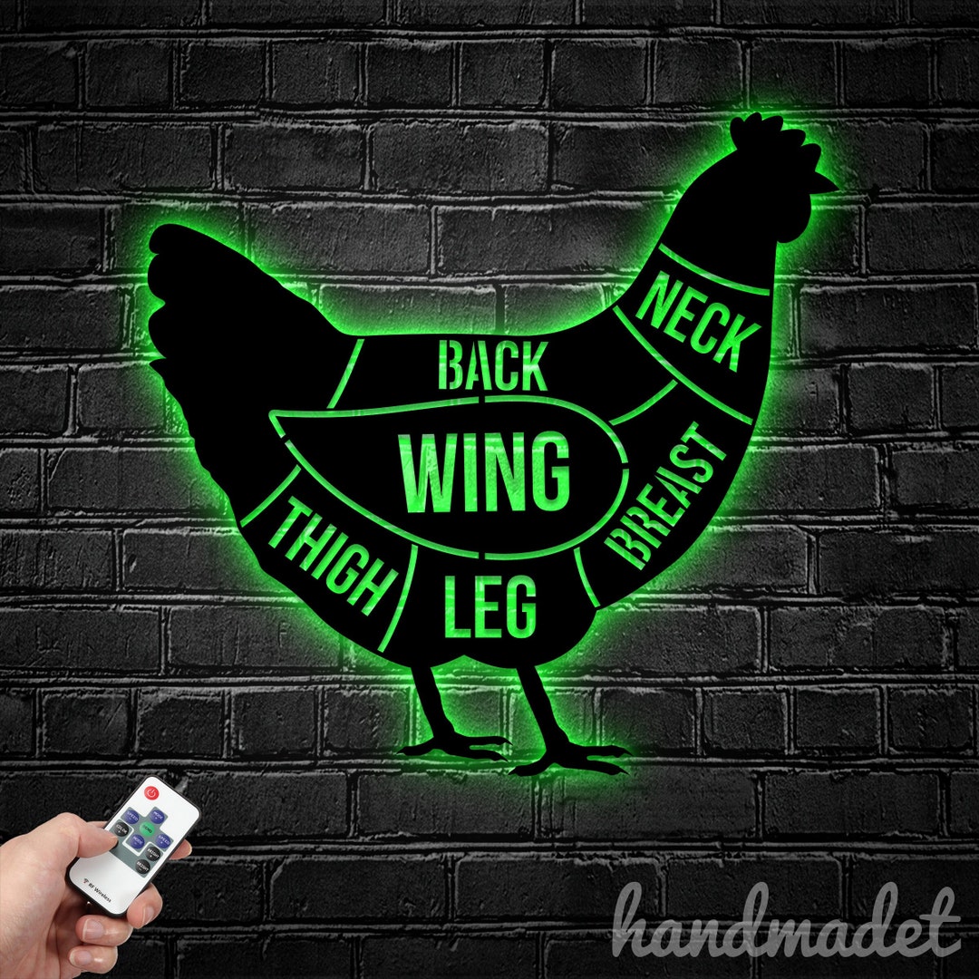 Personalized Chicken Cuts Metal Wall Art LED Light, Custom Chicken ...