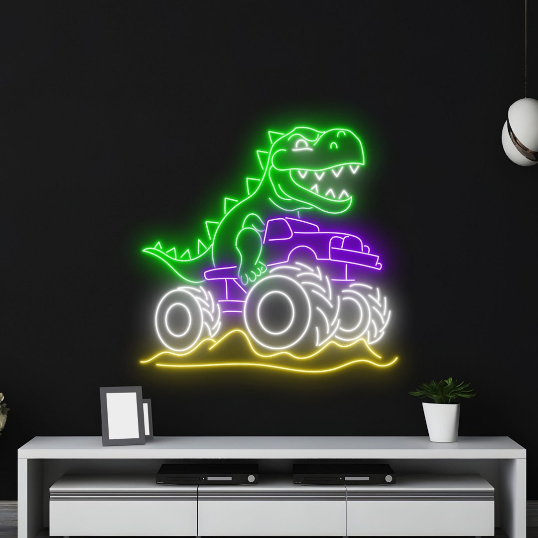 T-rex Dinosaur Monster Truck Neon Sign, Dinosaur Truck Led Sign ...