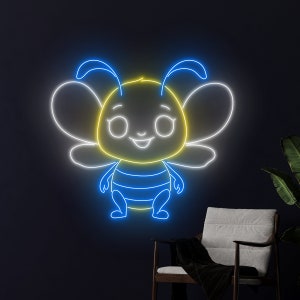 Custom Bee Neon Sign, Cute Bee Led Sign, Bee Smiling Led Light, Bee ...