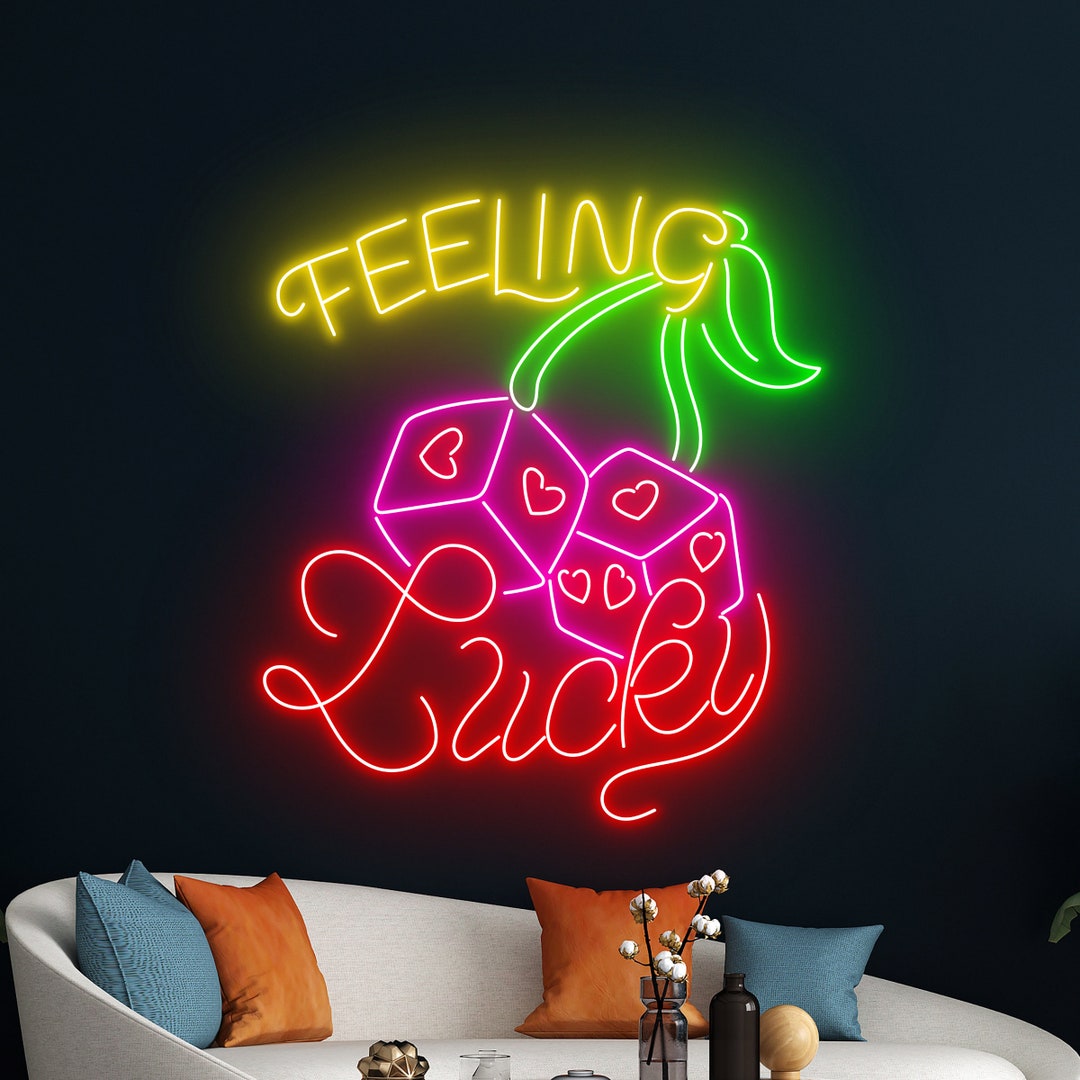 Feeling Lucky Cherry Dice Led Sign, Dice Cherry Neon Sign, Cherry Fruit ...