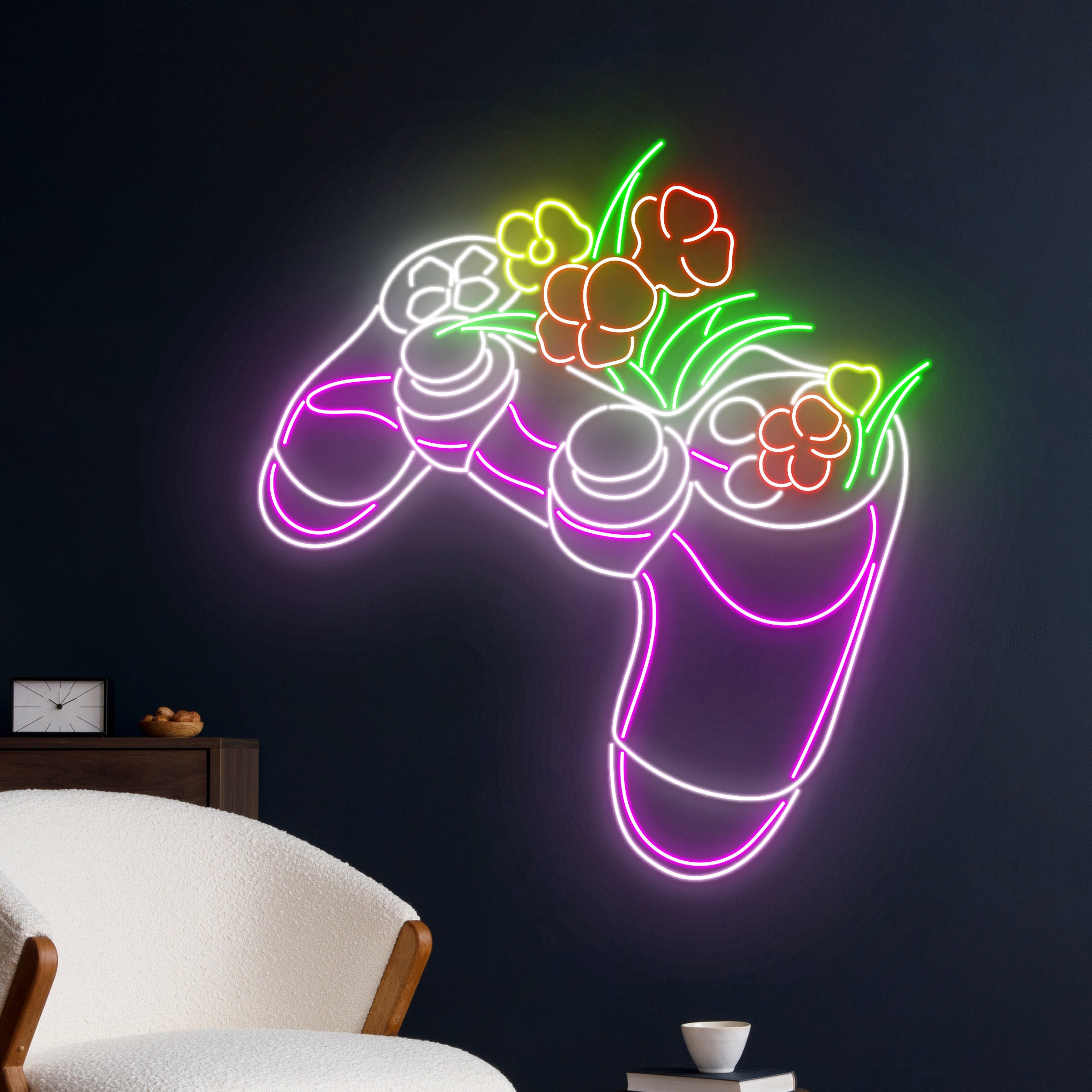 Flower Game Controller Neon Sign, Floral Game Controller Led Sign, Game ...