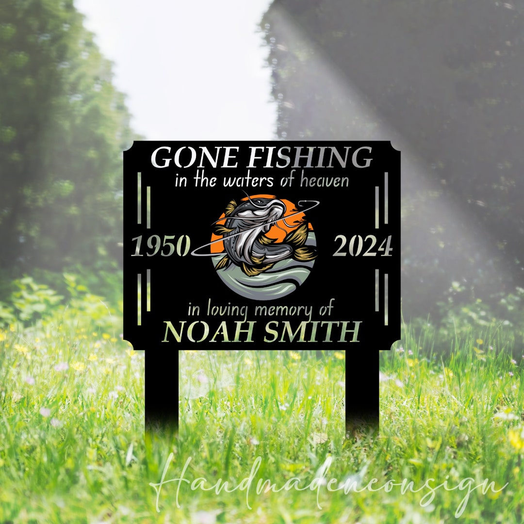 Custom Fishing Memorial Stake, Fish Metal Stakes, Fisher Memorial Grave ...