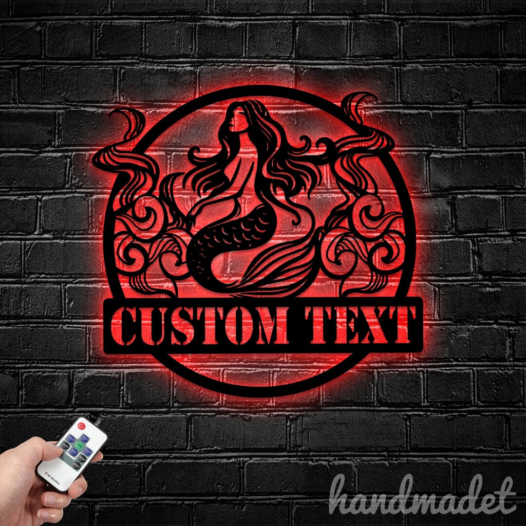 Personalized Mermaid Metal Wall Sign, Marmaid Lover Metal Wall Light ...