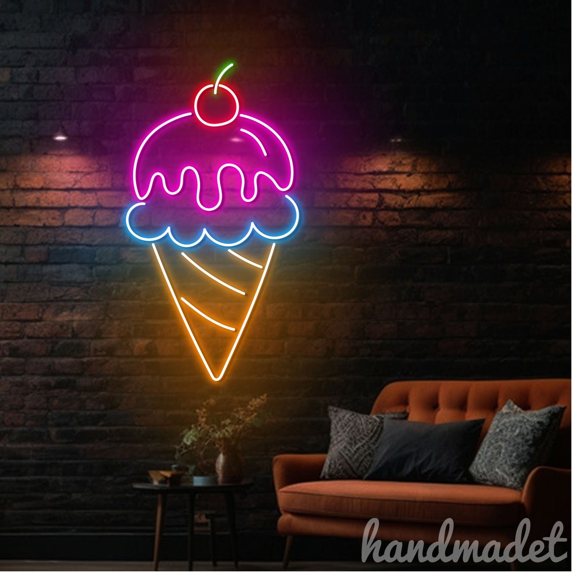 Ice Cream Neon Sign, Ice Cream Cone Led Sign, Ice Cream Neon Light, Ice ...
