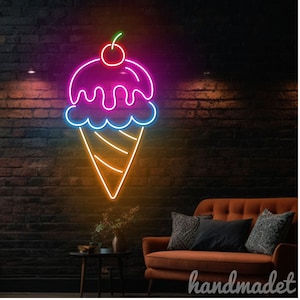 Ice Cream Neon Sign, Ice Cream Cone Led Sign, Ice Cream Neon Light, Ice ...