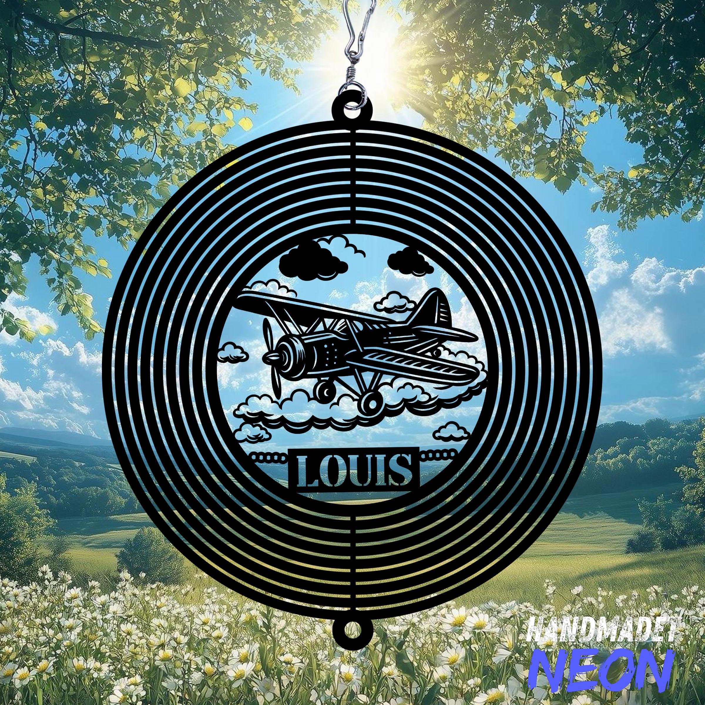 Airplane Wind Spinner Metal Yard Art, Custom Name Outdoor Garden Decor ...
