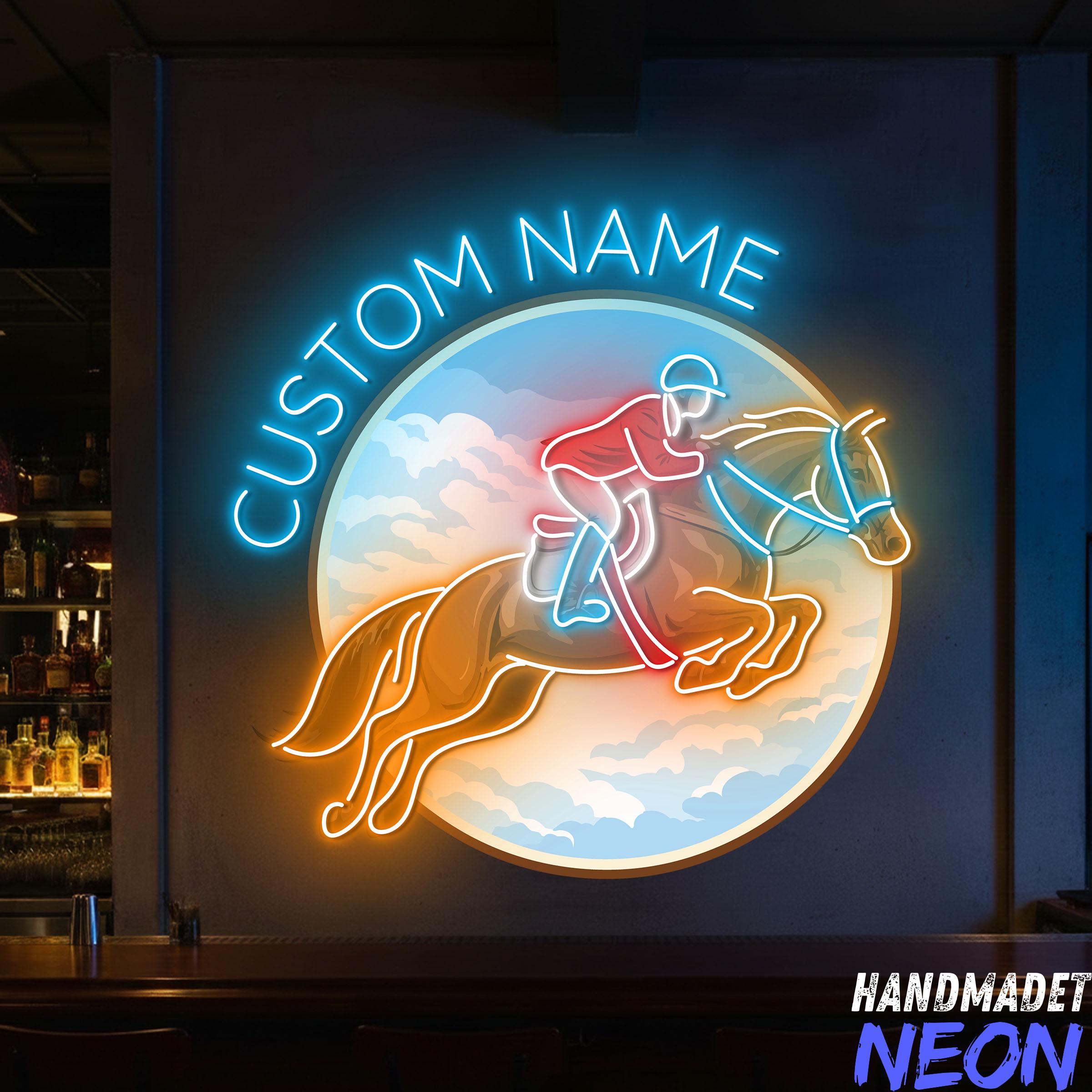 Equestrian Neon Sign: Horse Rider LED Light, Horse Wall Decor, Dad ...