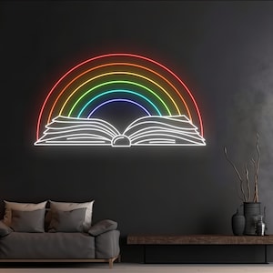 Custom Rainbow Book Neon Sign, Open Book LED Light, Magic Book Neon ...