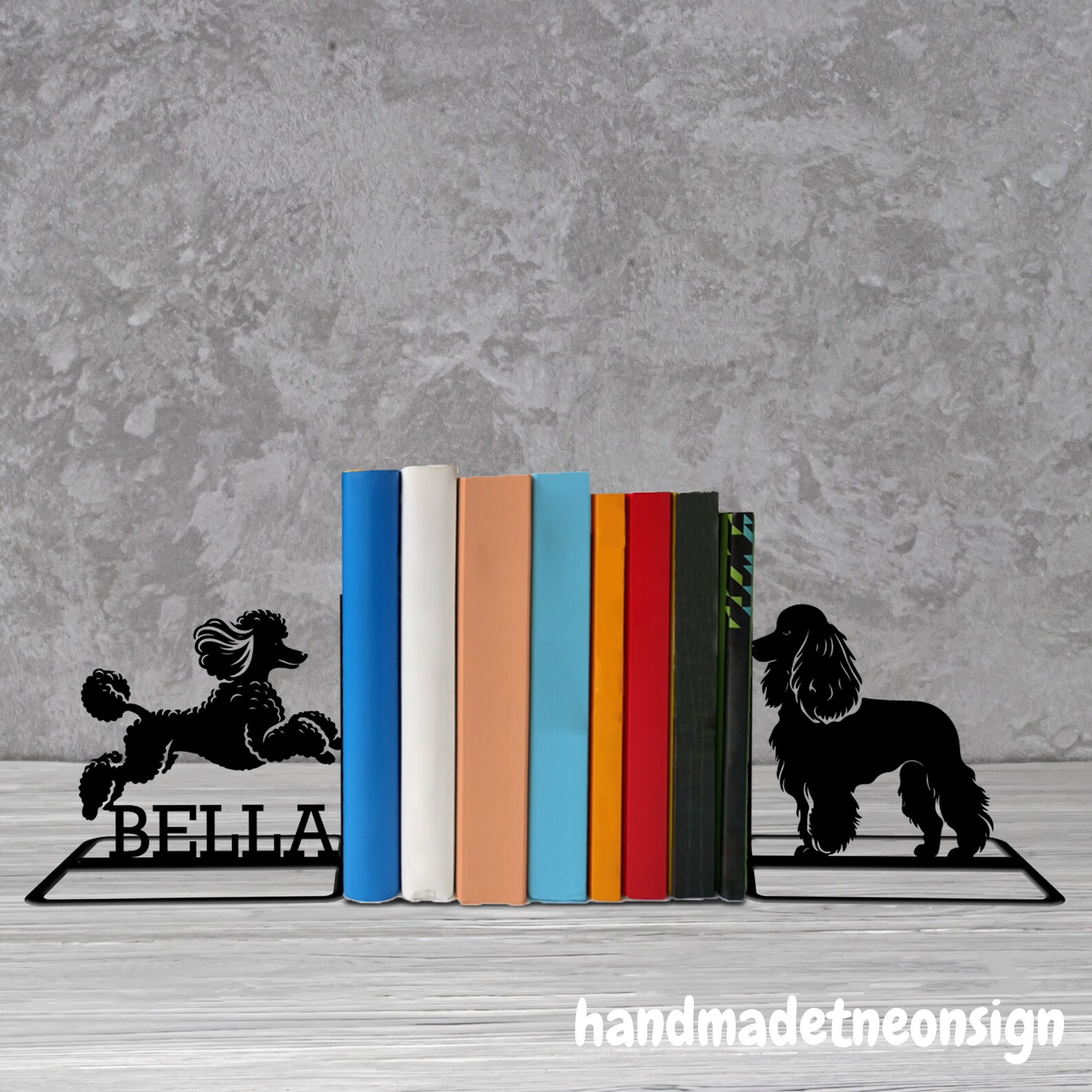 Custom Poodle Metal Bookends Poodle Dog Name Bookend, Poodle Dog Table ...