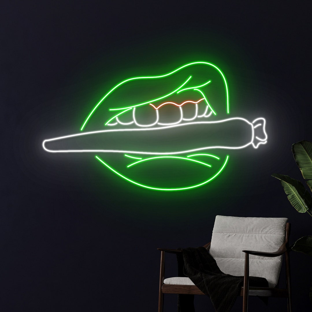 Weed Lips Led Sign, Weed Leaf Mouth Led Light, Lips Weed Leaves Neon ...